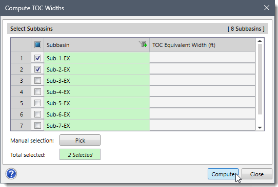 Compute TOC Widths Command - CivilGEO Knowledge Base