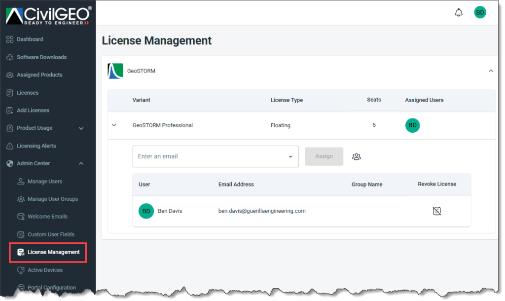 Assigning and Revoking Software Licenses - CivilGEO Knowledge Base