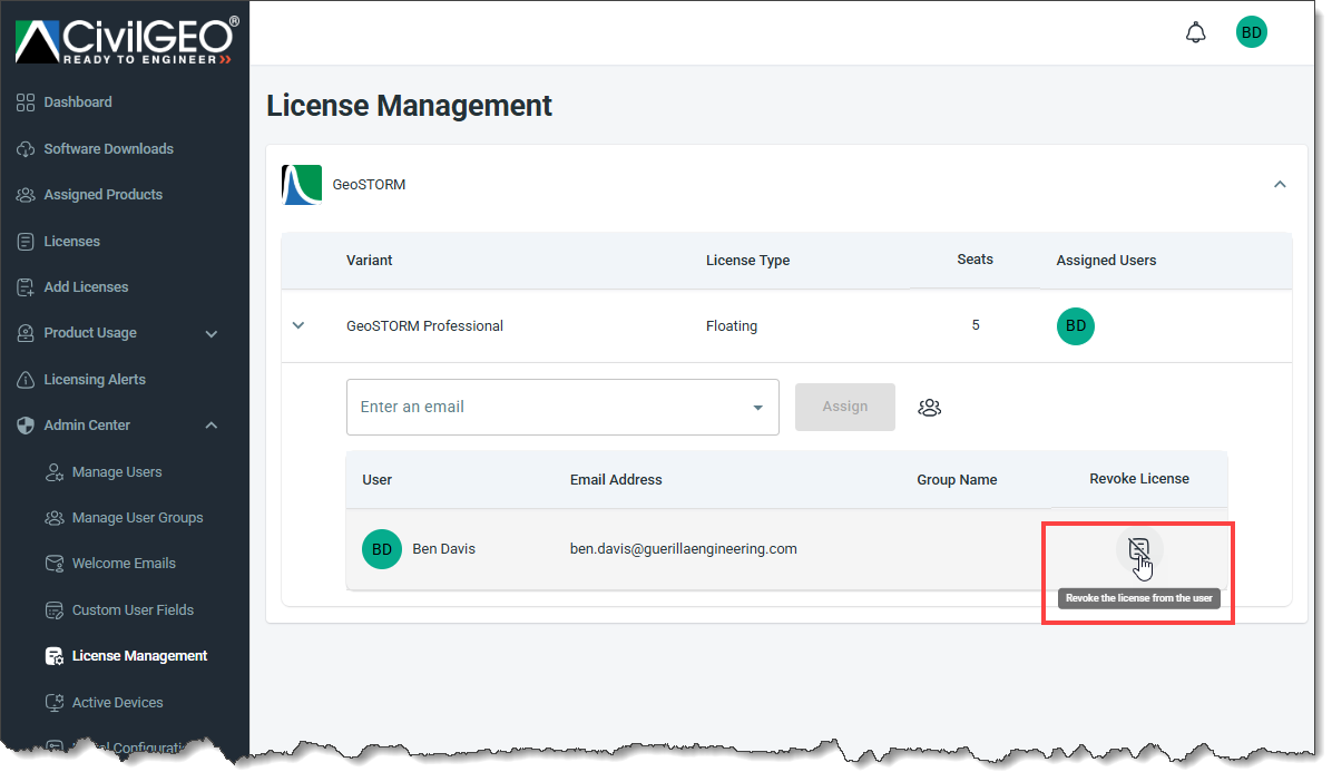 Assigning and Revoking Software Licenses - CivilGEO Knowledge Base